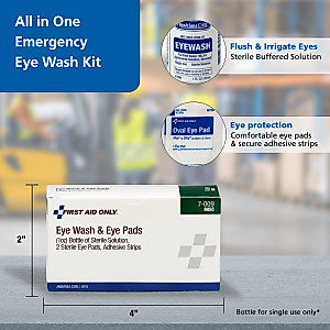 PhysiciansCare 5-Piece Eye Wash Kit with Oval Eye Pads, First Aid Adhesive Strips & Emergency Eye Rinse