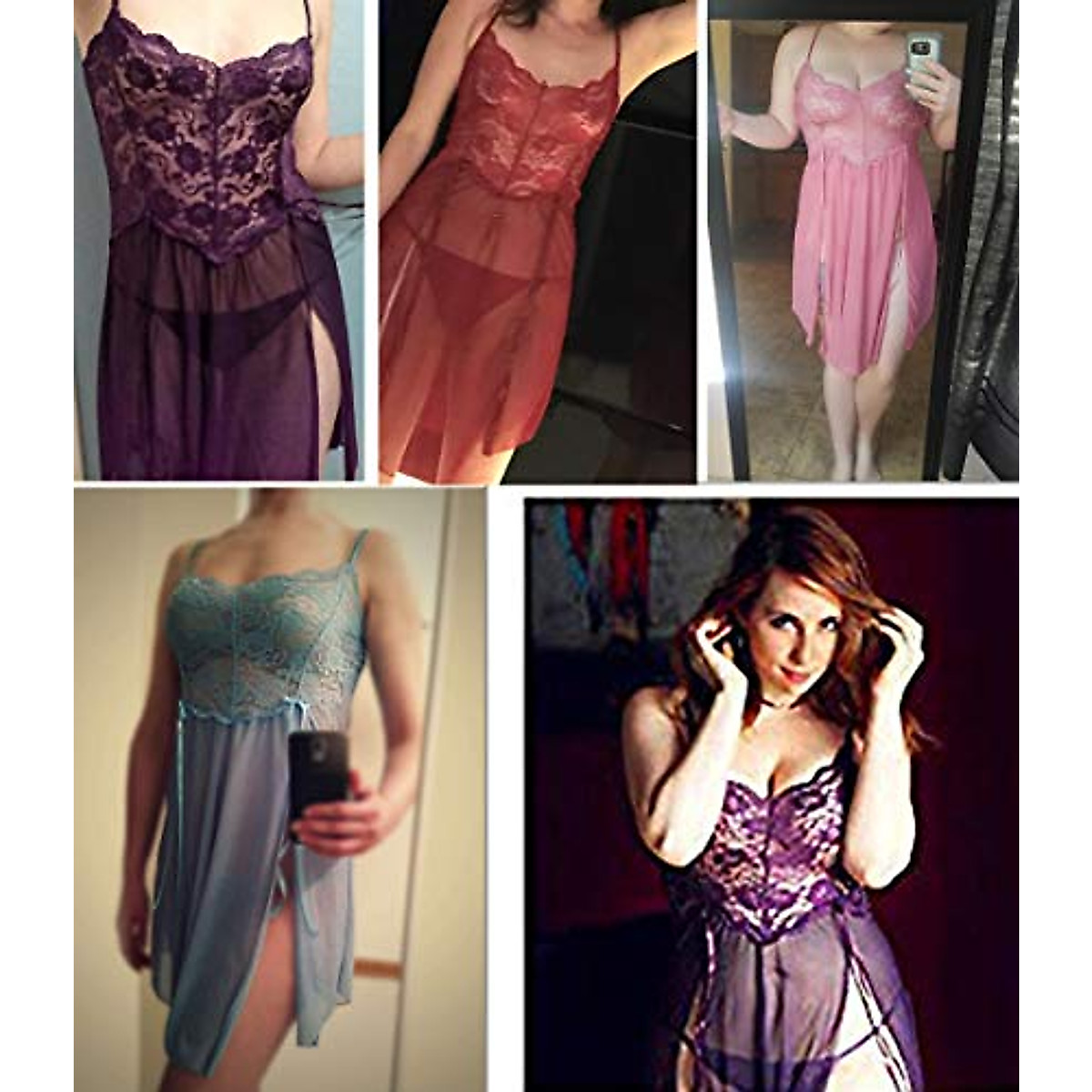 Avidlove Lace Babydoll Lingerie Dress Sexy Straps Chemise Nightwear Blue X-Larg