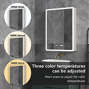ExBrite Lighted Medicine Cabinet 24 x 32 Inch,Recessed or Surface led Medicine Cabinet, Clock&Room Temp Display,Defog,Dimming,Medicine Cabinet with Lights 3-Color Temper Chang,Hinge on The Left