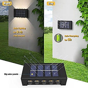 HIXVITA Solar Outdoor Lights, 6 Pack 10 LED Solar Fence Lights, Waterproof Dusk to Dawn Outdoor Lighting for Wall, Deck, Step, Garden, Warm White Light