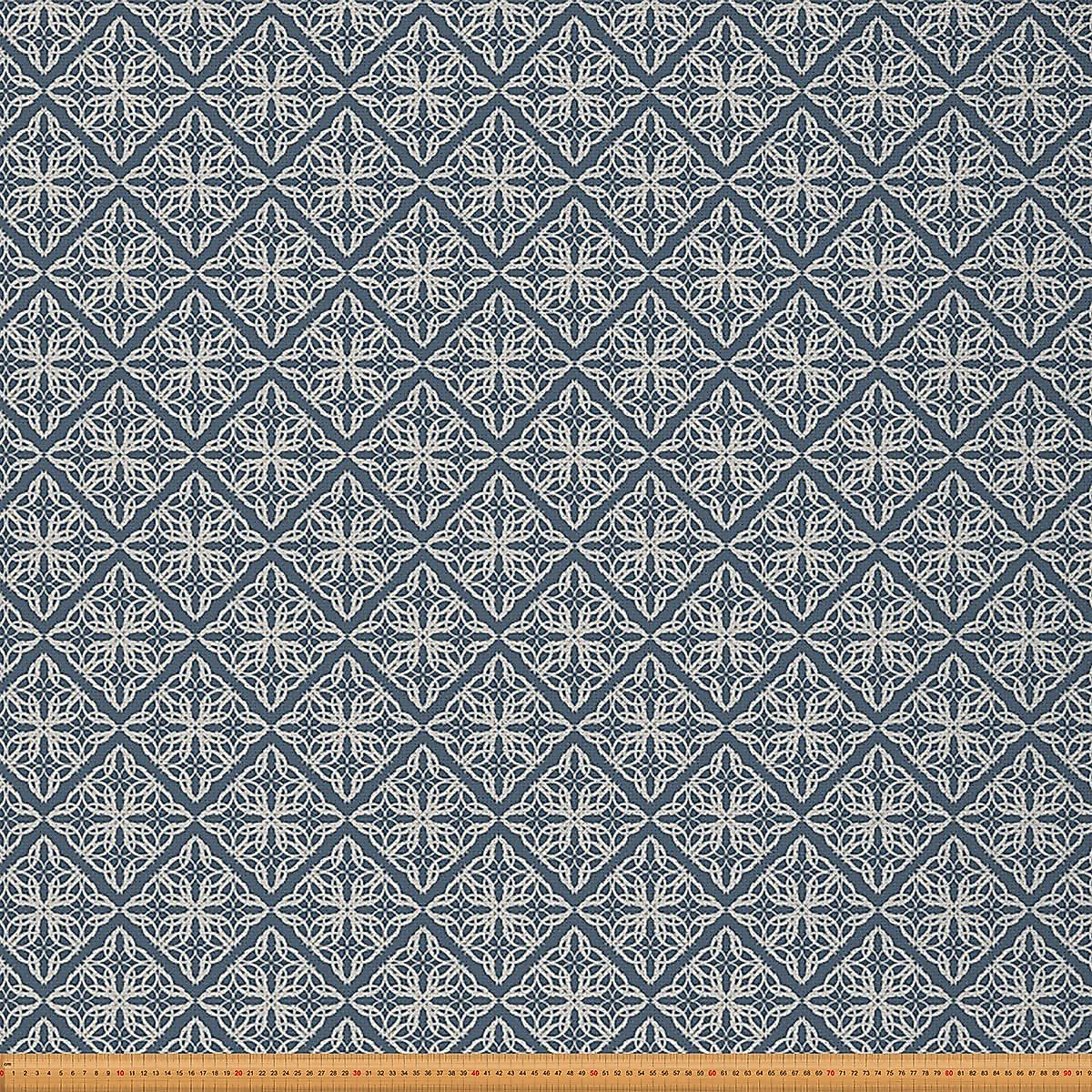 Feelyou Geometric Fabric by The Yard, Retro Floral Flowers Upholstery Fabric for Chairs, Abstract Geometry Art Decorative Fabric for Upholstery and Home DIY Projects, 1 Yard, Blue White