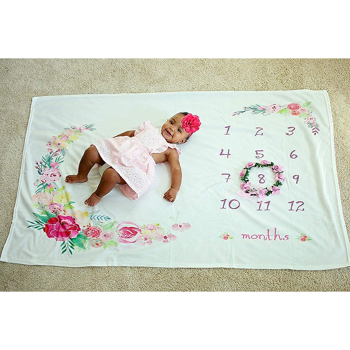 Customizable Baby Monthly Milestone Blanket Girl | Large 50"x60" | Personalized Soft Photography Background | Newborn Girls or Boys Photo Prop | Best