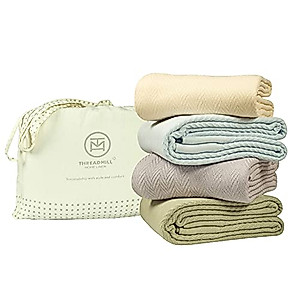 Threadmill Home Linen Multipurpose Blanket - 1 Piece Herringbone 100% Extra Long Staple Cotton, Scottish Grey