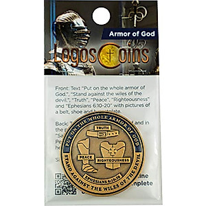 Armor of God Coin with All Armor Pieces. Challenge Coin, for Men, Women, Youth. Be Strong in The Lord and in The Power of His Might. Logos Christian Coin.