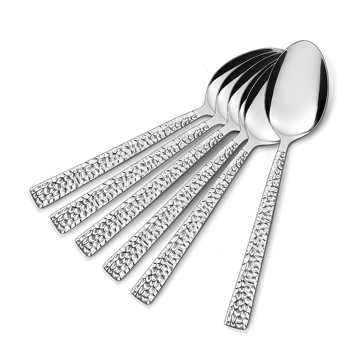 E-far Hammered Dinner Spoons Set of 12, E-far 7.9 Inch Stainless Steel Soup Spoons Tablespoons for Home, Kitchen or Restaurant, Non-toxic & Mirror Polished, Squared Edge & Dishwasher Safe