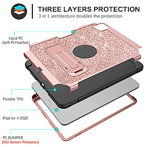 BENTOBEN iPad Air 5th Generation Case, iPad Air 4th Generation Case, Glitter Sparkly 3 Layers Shockproof Kickstand with Pencil Holder Protective Tablet Cover for iPad Air 2022/2020 10.9", Rose Gold