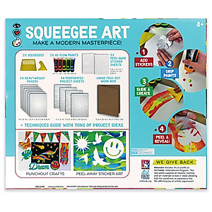 Bright Stripes iHeartArt Squeegee Art Kids Paint Kit, Childrens Painting Crafts Creativity Set, Including Paints, Squeegees, Paper, Stickers, Punch Outs and Work Surface, Great Creative Gifts