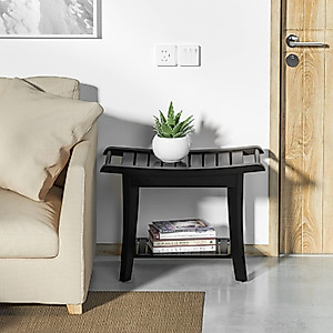 Bamboo Shower Bench Inside Shower Stool with Space-Efficient Storage Shelf, Shower Bath Chairs Spa Seats for Bathroom - Great for All Ages Unisex Elderly (Waterproof, Black)