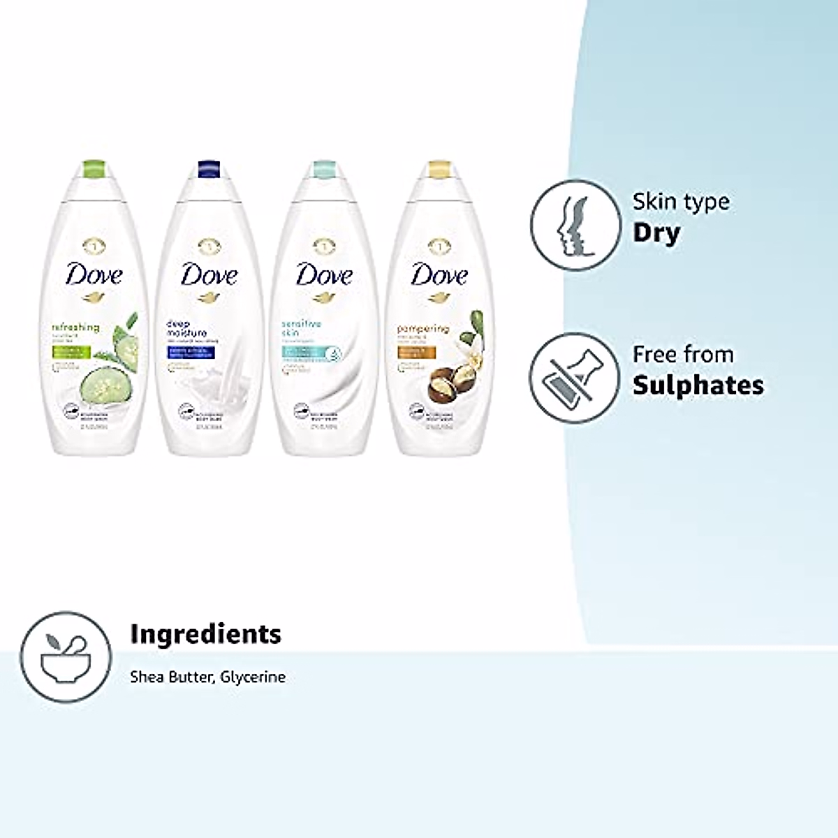 Dove Mixed Body Wash Pack with Natural Nourishers for Instantly Soft Skin and Lasting Nourishment Cleanser That Effectively Washes Away Bacteria While Nourishing Your Skin 4 Count