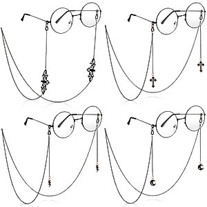 Weewooday Glasses Chain for Women Kawaii Black Goth Bat Moon Pendant Eyeglass Strap Holder Halloween Lanyards Retainer (Black,4 Pieces)
