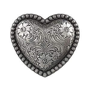 HA0478 Antique Floral Engraved Heart Berry Belt Buckle Fits 1-1/2"(38mm) Belt (Antique Silver)