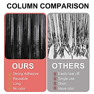 2 Pack 3.2 ft x 9.8 ft Black Tinsel Curtain Party Backdrop Decorations, Metallic Foil Fringe Backdrop Door for Halloween, Christmas, Birthday Graduation Wedding Party Streamers Photo Backdrop.