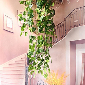 FOKEN 12 Pack Artificial Ivy Garland Fake Ivy Leaves Hanging Plants Vine Greenery Garland Home Kitchen Balcony Garden Office Wedding Wall Decor