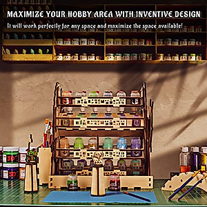 Rotating Carousel Paint Storage Rack Holds 48 Citadel/Vallejo/Army Painter Botlles Wooden Hobby & Craft Painting Station Organizer Caddy for D&D, Warhammer, Tabletop RPG Miniature, Model and Terrain