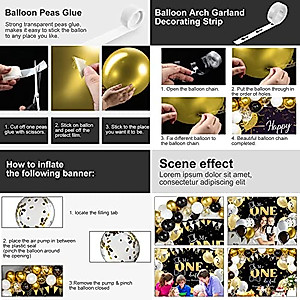 Boys 1st Birthday Decoration Mr. Onederful Birthday Party Supplies 1st Happy Birthday Backdrop Photography Background with Balloons for Baby Toddler Little Man First Birthday Decor (Black and Gold)