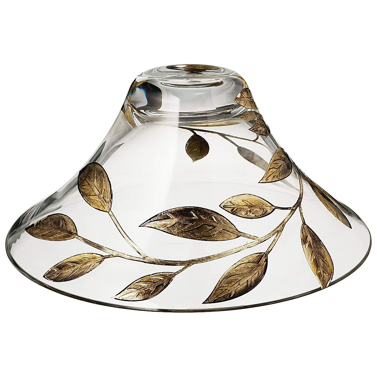 Decorative Glass Bowl Fruit Display - Etched, Hand Painted Leaves Decor - Mouth Blown Clear Glass - Large Salad Serving Bowl - Gift Boxed - D: 10.2 in (26 cm) (Gold)