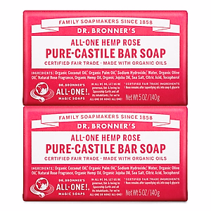 Dr. Bronner's - Pure-Castile Bar Soap (Rose, 5 ounce, 2-Pack) - Made with Organic Oils, For Face, Body and Hair, Gentle and Moisturizing, Biodegradable, Vegan, Cruelty-free, Non-GMO