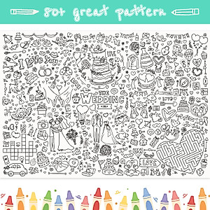 GWHOLE Giant Coloring Poster 40 x 28 Inch Table Cloth Wedding Themed Coloring Tablecloth Colorable Tablecloth for Wedding, Bridal Shower