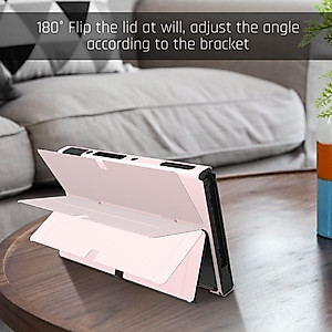 FUNDIARY Dockable Pink Case for Nintendo Switch OLED Model 2021 Skin, Accessories Cover for Switch OLED Console & Joycon with Screen Protector and 4 Thumb Grip Caps - Full Protection by Flip Shell