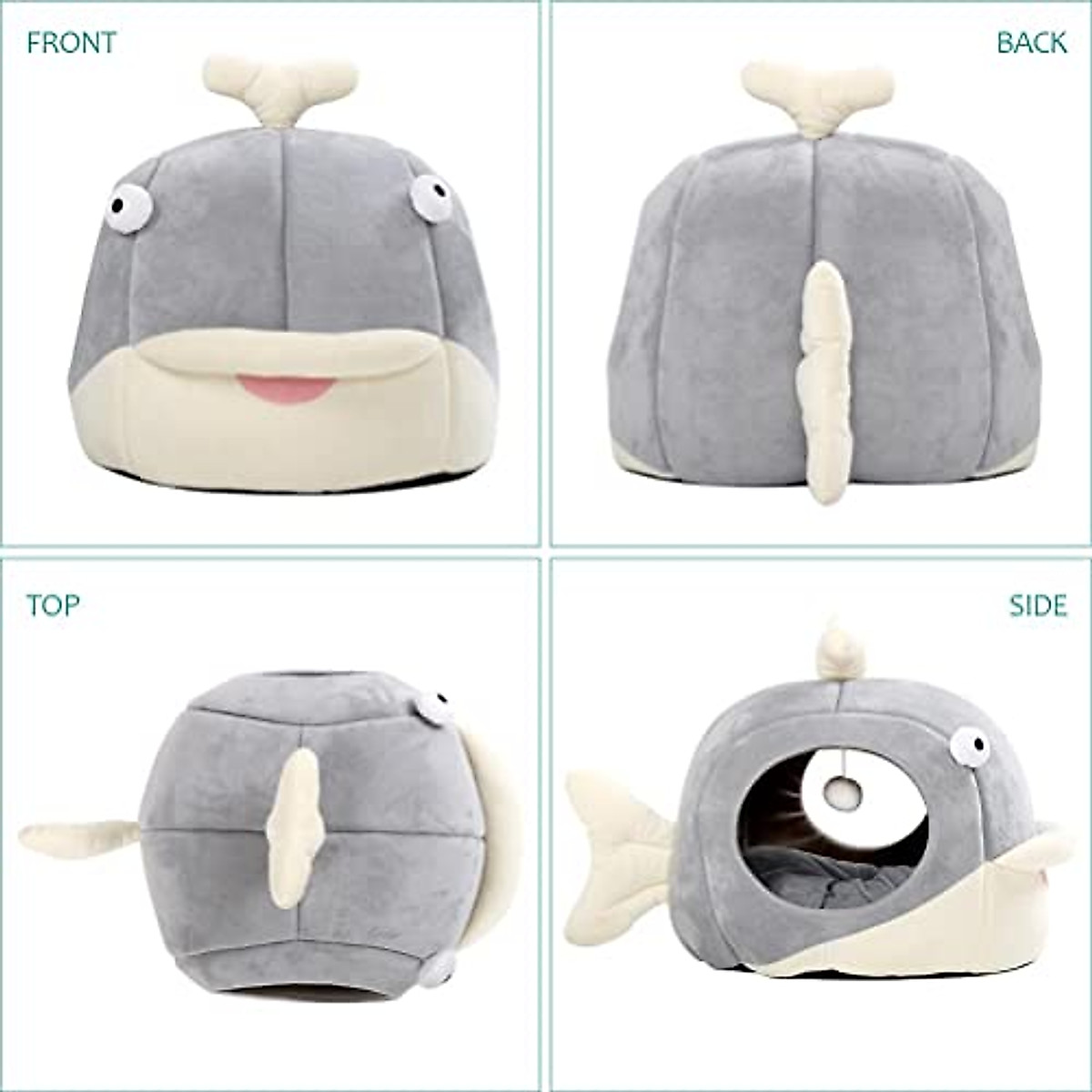 Cat Beds for Indoor Cats - Cat Bed Cave with Removable Washable Cushioned Pillow, Calming Cozy Soft Cat Cave, Cute Friendly Dolphin Cat Houses for Indoor Cats No Deformation Pet Bed, M