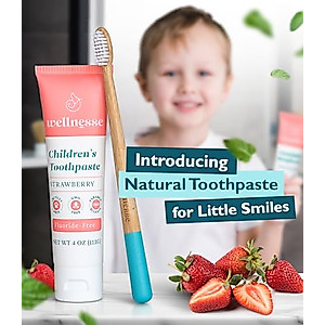 Wellnesse Kids Hydroxyapatite Toothpaste & Fluoride-Free - Natural Ingredients w/Strawberry Flavor - Suitable for Toddlers to Baby Kids Toddler - Sensory Friendly, Vegan & Cruelty-Free