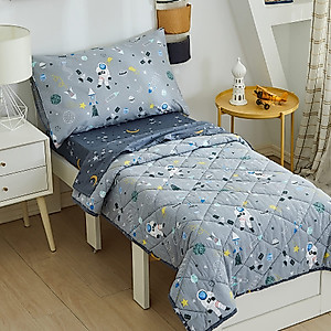 Brandream 4-Piece Toddler Bedding Sets for Boys Space Rocket Galaxy Bed Sheet Set Girls Includes Comforter, Top Flat Sheet, Fitted Sheets and Pillowcases, Cotton