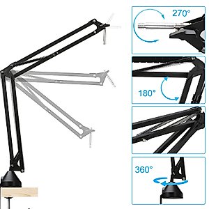 Quadcast Mic Boom Arm with Pop Filter - Advanced Microphone Arm Compatible with HyperX QuadCast Microphone, Professional Adjustable Scissor Microphone Stand by YOUSHARES
