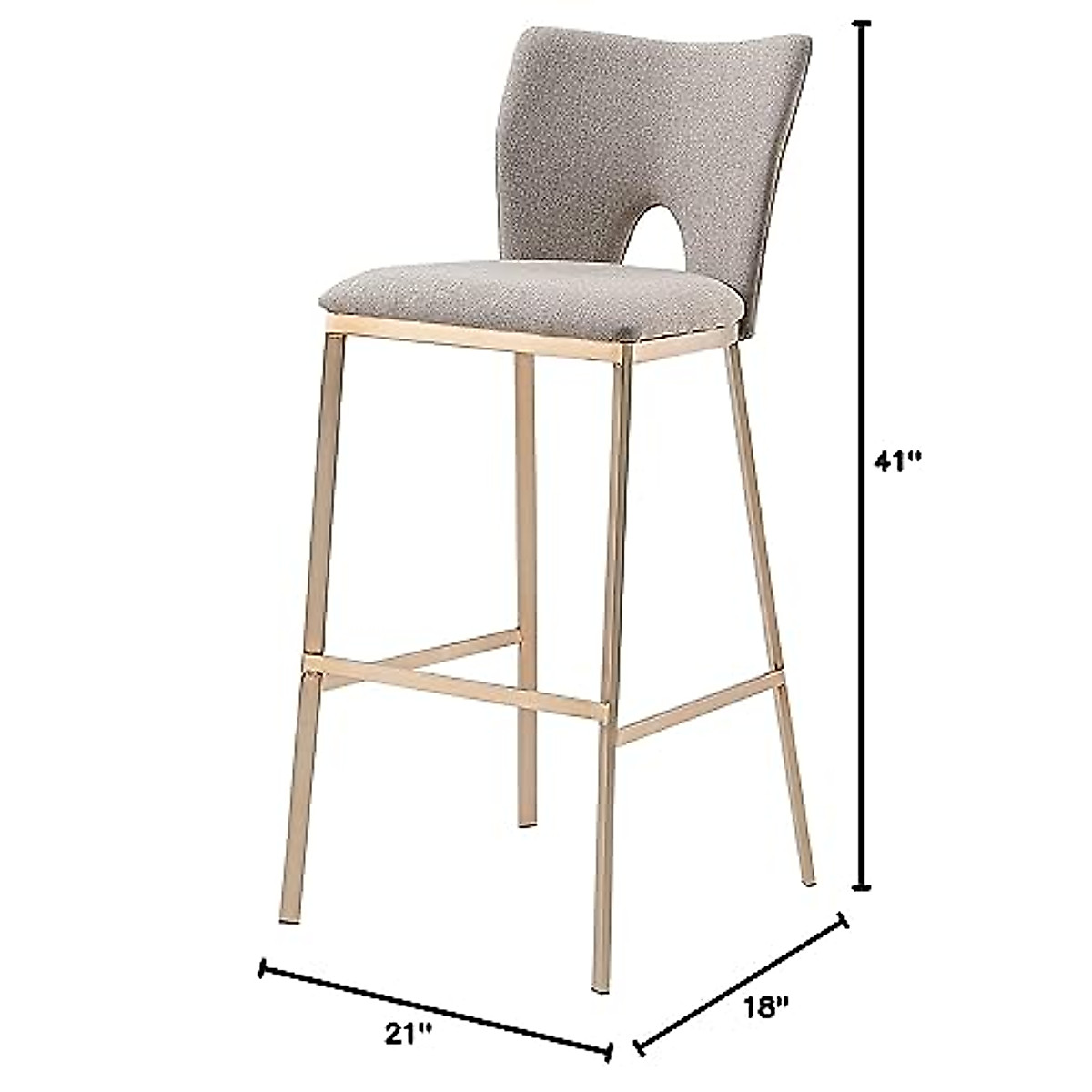 Limari Home Charlton Collection Modern Style Fabric Upholstered Bar Stool with Antique Brass Iron Frame (Set of 2), Beige