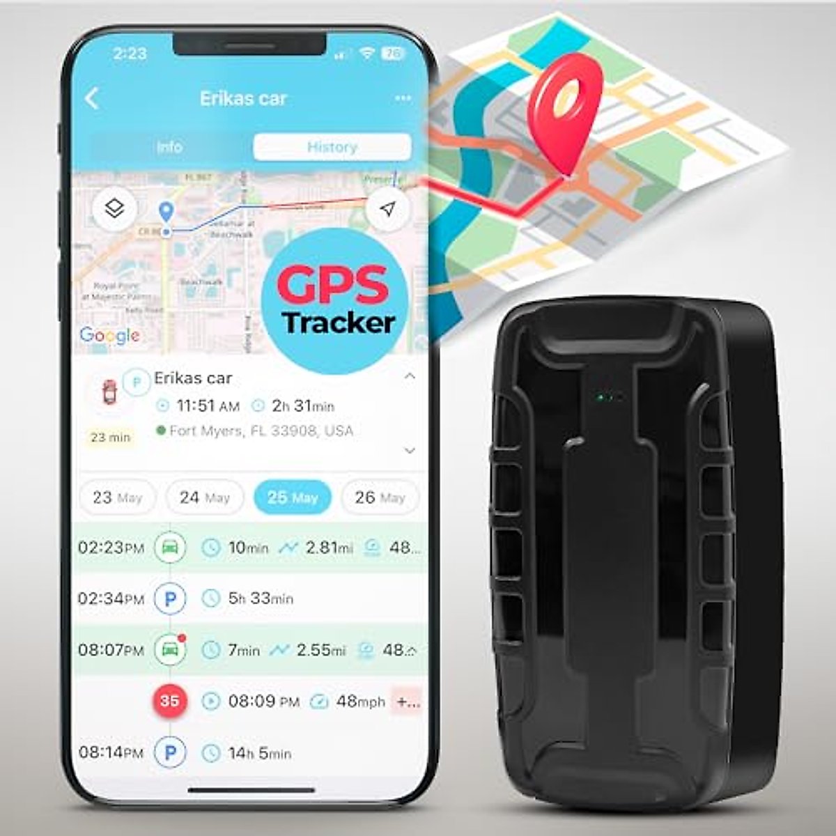 Magnetic GPS Tracker for Vehicles | Real-Time Car and Asset Tracking | Rechargeable Long-Life Battery (2-7 Months) | Global Coverage | Ideal for Teens, Elderly and Fleet Monitoring | Software Included