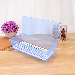 UPKOCH Flatware Tray with Lid Kitchen Cutlery Organizer Drainer Box Plastic Utensil Storage Container Silverware Dinnerware Holder for Countertop Blue