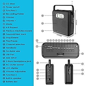 KOVCDVI CD Player Portable Bluetooth CD Player with Speakers Boombox CD Walkman FM Radio CD Player for Home with LCD Display Handle Design Support USB AUX Playback Headphone Jack