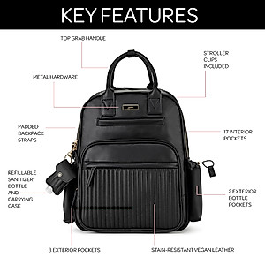 JuJuBe | Million Pockets Vegan Leather Diaper Bag Backpack - Large Travel Backpack for Women | Black Catwalk