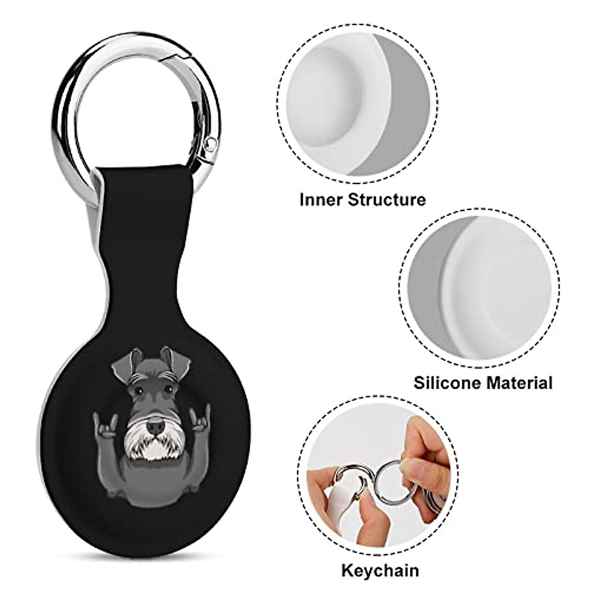 Schnauzer Dog Rock Gesture Air Tag Tracker Case Cover for AirTag Holder Protector Storage Bag