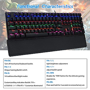 CHONCHOW Mechanical Gaming Keyboard, USB Wired RGB 108 Keys Gaming Keyboard Compact LED Rainbow Backlit Mechanical Gaming Keyboard for PS4 Xbox PC Gamer