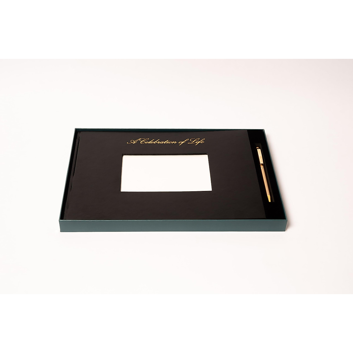 LIFETOO 12" x 8" A Celebration of Life Leather Hardcover Funeral Guest Book with Pen, 4 x 6 Photo Pocket - Memorial Guest Book for Sign in - 120 Pages, Space for Name, Address, Prayers & Memories