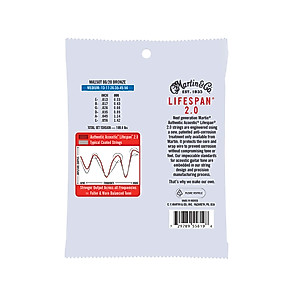 Martin Authentic Acoustic Guitar Strings, Lifespan 2.0 Treated, Medium, 80/20 Bronze
