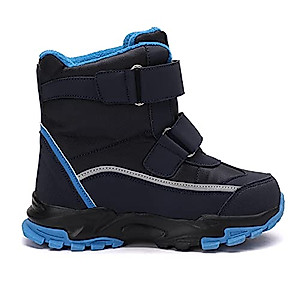 UJKOO Boys Girls Snow Boots Winter Warm Waterproof Slip Resistant Cold Weather Outdoor Boots Kids Shoes/Black blue 2.5 Little Kid