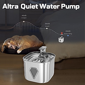 Cat Water Fountain, Stainless Steel Pet Water Fountain for Cats Inside Ultra-Quiet Pump, 2L/67oz Automatic Dog Dispenser Water Bowl, Multiple Pets Water Fountain Green