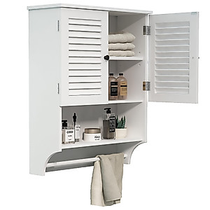 ChooChoo Medicine Cabinet with Towels Bar, 23.6" L x7.9 W x27.5 H MDF Material Bathroom Wall Cabinet, 2 Doors Over The Toilet Space Saver Storage Cabinet with Large Space, White