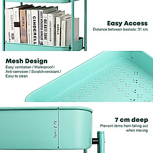 Todeco 3 Tier Foldable Plastic Rolling Storage Utility or Kitchen Cart ,Folding Mobile Trolley Storage Organizer with Wheels for Office Bathroom Bedroom,Free Assembly,Green