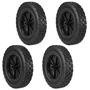 SINJEUN 4 Pack 8 Inch Black Plastic Wheel Replaces Wheel, Flat Free Grill Wheel with 1/2 Inch Axle, Replacement Hand Trucks Tires Lawnmower Wheels, Universal Wheel