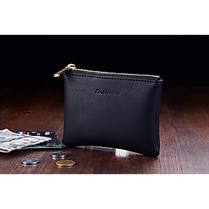 Chelmon Vegan Leather Coin Purse Pouch Change Purse With Zipper For Men Women (Black Up)