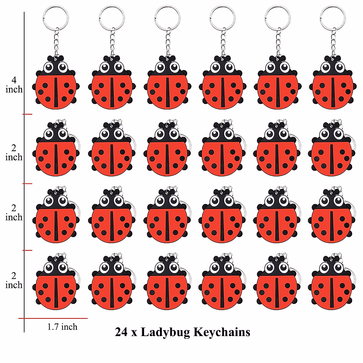 Elecrainbow 24 Pack Ladybug Keyring Pack Party Favor for Ladybug Lover, My Little Ladybug Themed Party, Baby Shower, Birthday