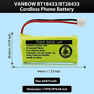 BT18433/BT28433 2.4V 800mAh Ni-MH Cordless Phone Battery, Also Compatible with AT&T BT184342/BT284342 BT8300 BT1011 BT1018 BT1022 BT1031 2SN-AAA55H-S-J1 CS6120 CS6209 CL80109 EL52419 (Pack 2)