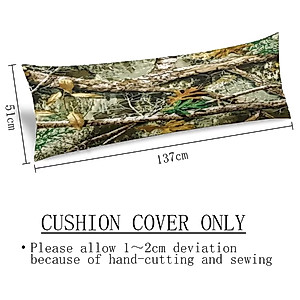 Autumn Forest Body Pillow Cover Hunting Tree Branches and Brown Leaves Camouflage Camo Pattern Long Pillow Case Protector with Zipper Decorative Large Pillowcases for Couch,Bedroom,Home Gifts 20"x54"