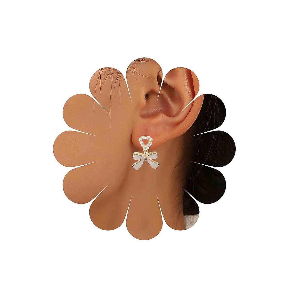 Sttiafay Vintage Pearl Bow Dangle Earrings Pearl Heart Earrings Gold Pearl Bow Stud Earrings Pearl Heart Bridal Earrings Jewelry for Women and Girls