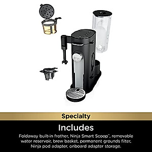 Ninja PB051 Pods & Grounds Specialty Single-Serve Coffee Maker, K-Cup Pod Compatible, Built-In Milk Frother, 6-oz. Cup to 24-oz. Travel Mug Sizes, Black