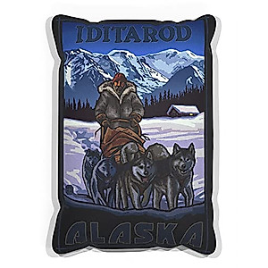 Iditarod Alaska Sled Dogs Canvas Throw Pillow for Couch or Sofa at Home & Office from Travel Artwork by Artist Paul A. Lanquist 13" x 19".
