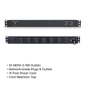 CyberPower PDU15B2F8R Basic PDU, 100-125V, 15A (Derated to 12A), 10 Outlets, 1U Rackmount