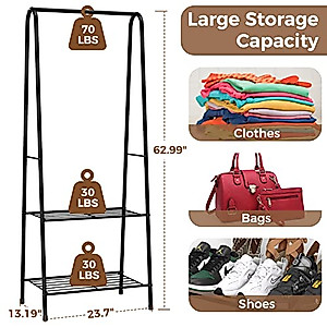 JEROAL Clothing Garment Rack, Coat Organizer Storage Shelving Unit, Entryway Storage Shelf with 2-Tier Metal Shelf, Black